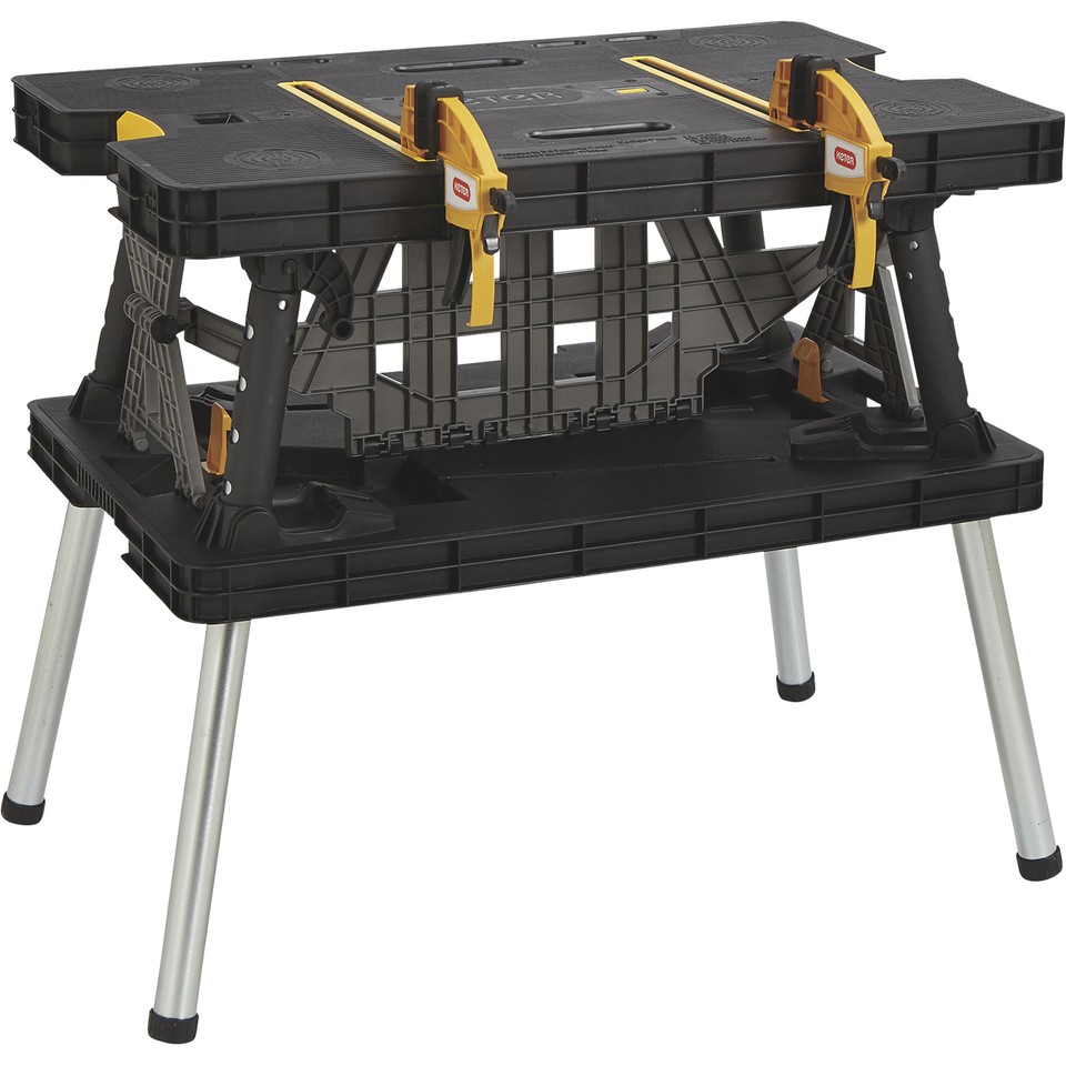Keter Folding Work Table with Two Adjustable Clamps, 1000-Lb. Capacity ...