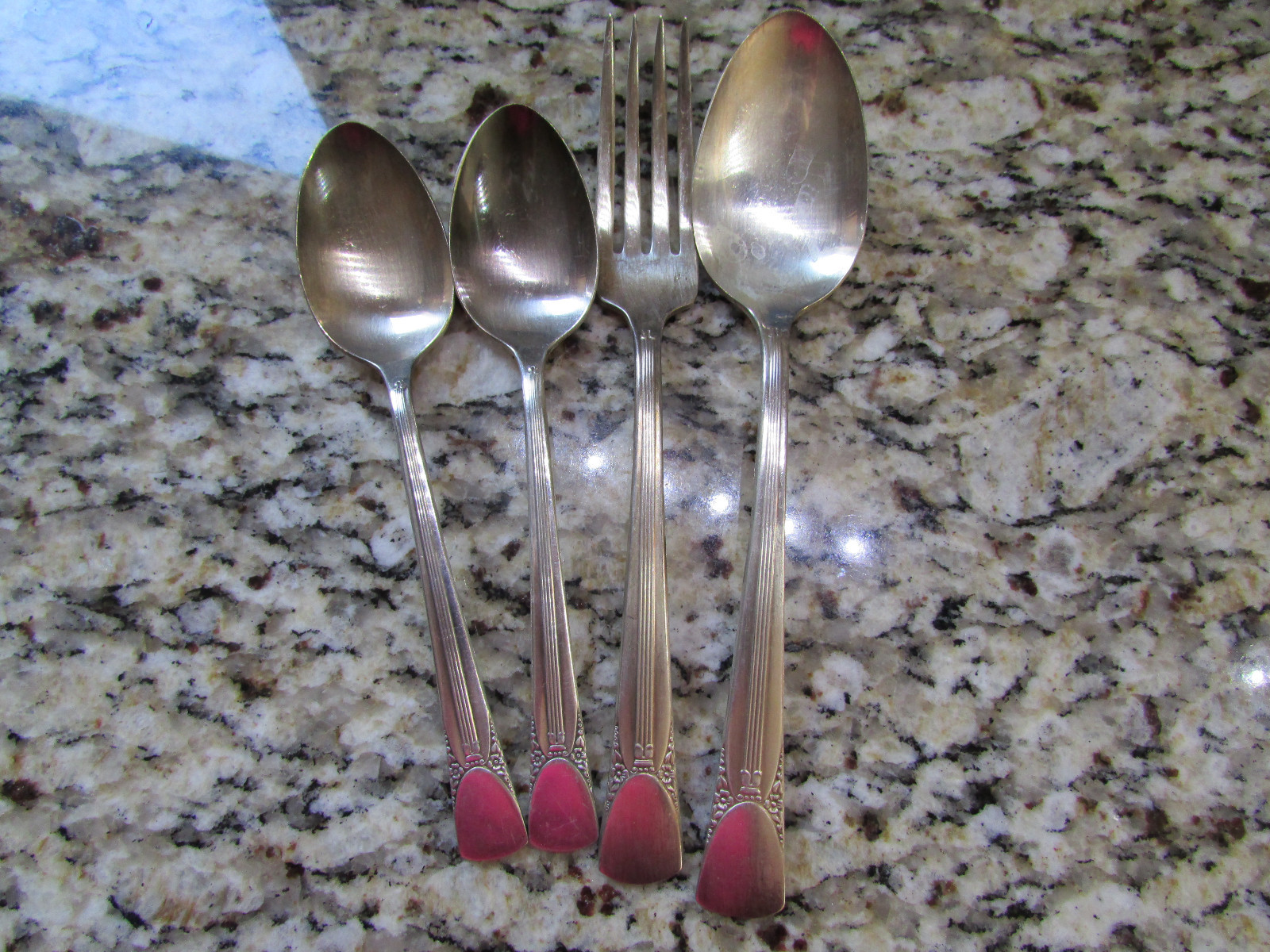 1938 EMBASSY SILVERPLATE SILVERWARE FLATWARE BOUQUET 4 PC SPOONS FORKS ...