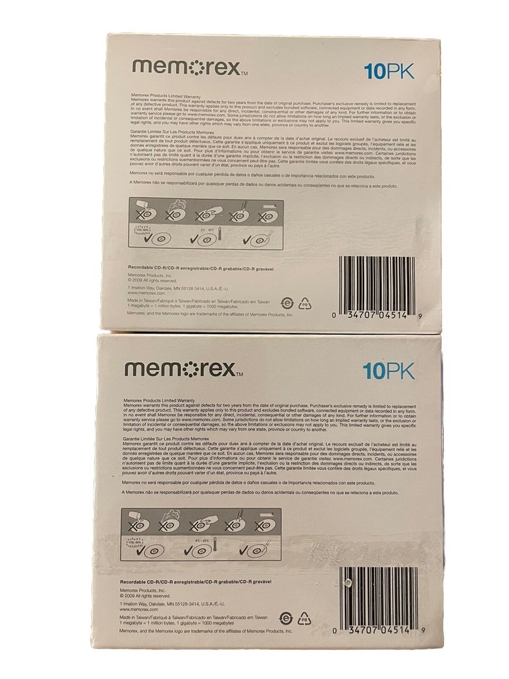 Memorex CD-R 5 (2) 10 Packs Recordable 52x 700MB 80Min Slim Jewel 20 ...
