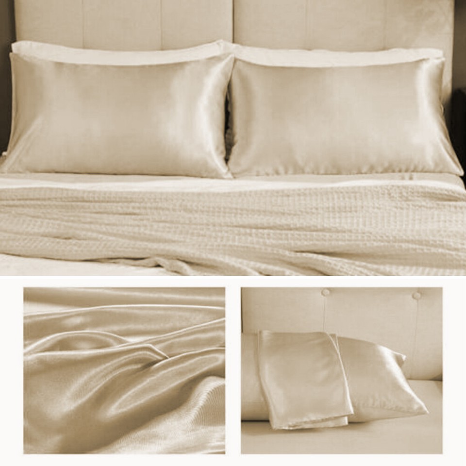 Pack Of 2 Satin Silk Pillowcase Silk Cover King Queen Size Luxury ...