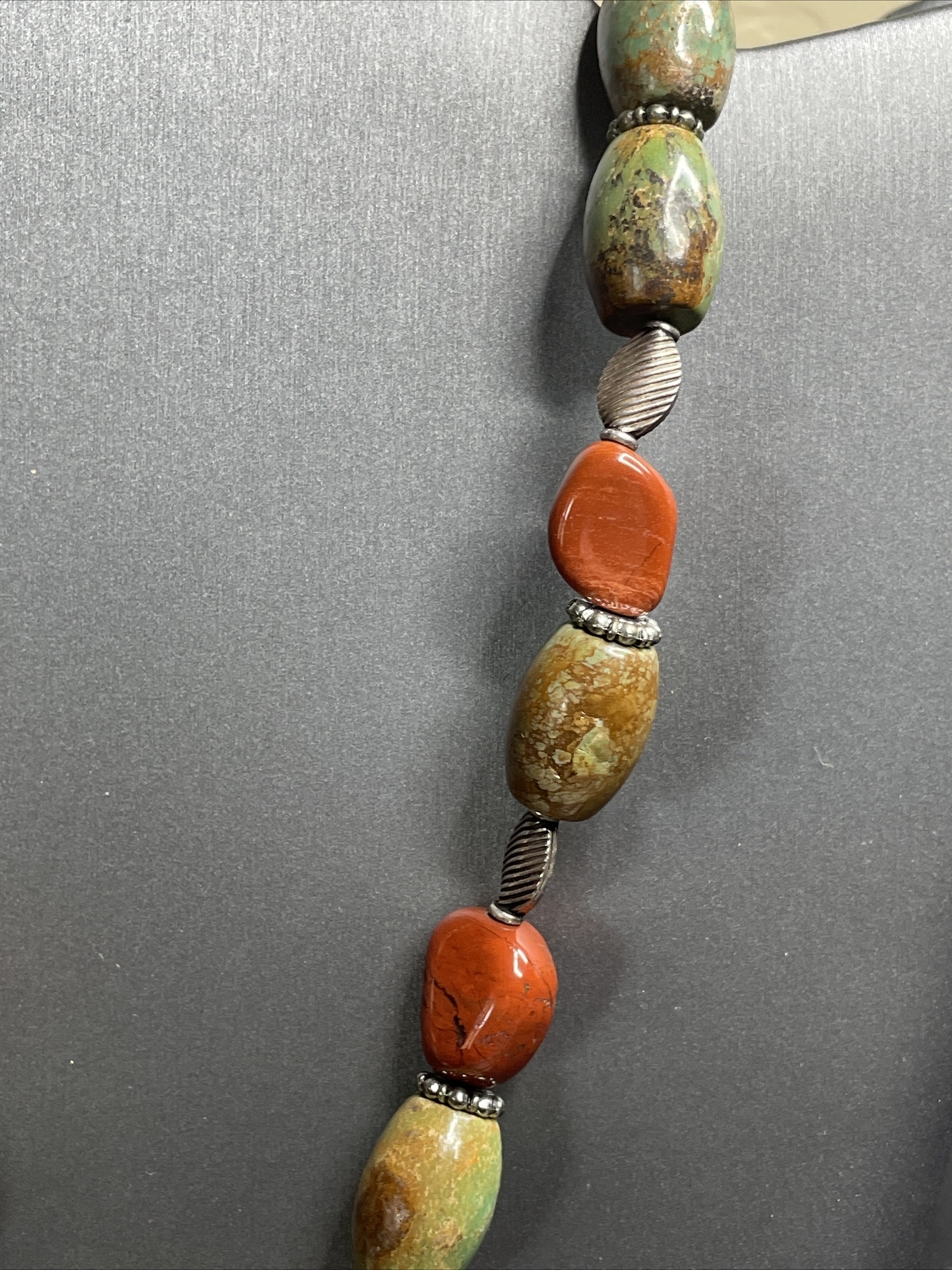 Red Jasper & Agate Slice Pendant 20” Necklace Natural Stone & Ceramic ...