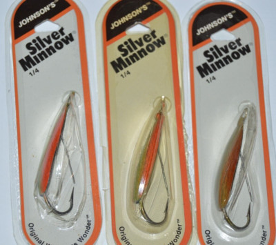 3 lures old johnson silver minnow 1/4oz weedless wonder bass pike lure ...