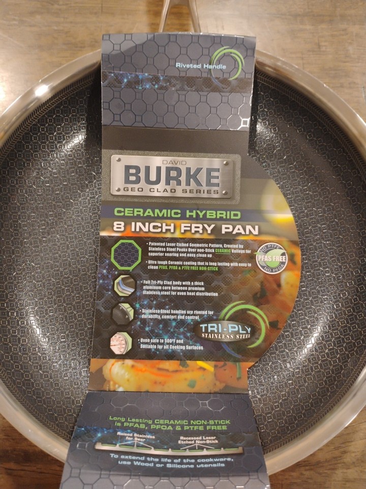 David Burke Geo Clad 8" Tri-Ply Stainless Hex Steel on Ceramic Hybrid ...