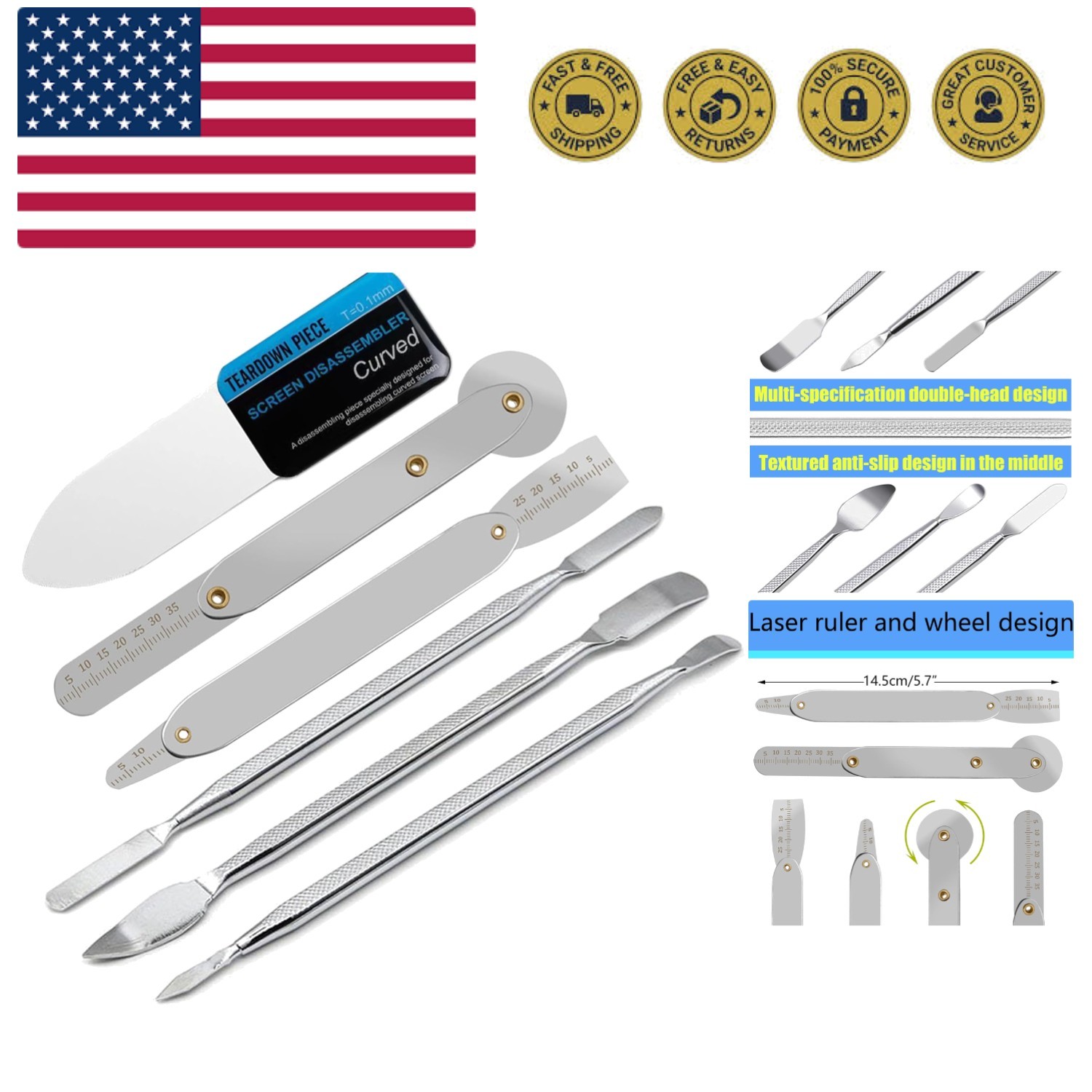 6 Piece Metal Spudger Pry Tool Kit for Electronics Repair with Laptop ...