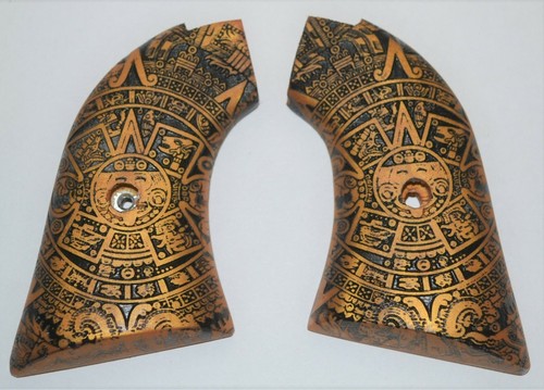 Heritage Rough Rider pistol grips engraved aztec calendar on gold ...