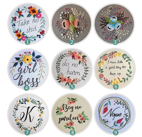 Sale - Fun Wording Hoop DIY Embroidery Flowers Cross Stitch Kit ...