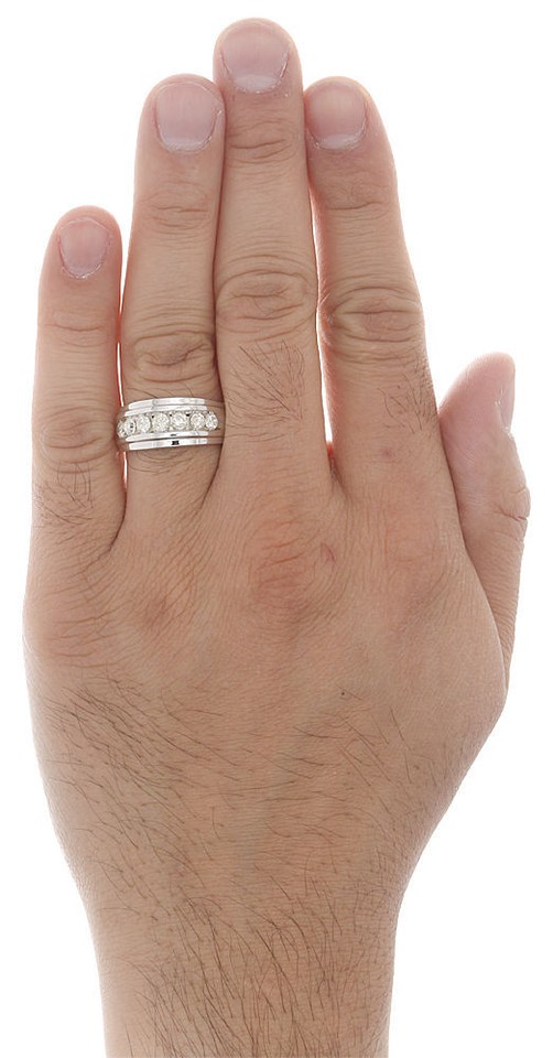 10K White Gold Genuine Diamond 7 Stone Channel Set Wedding Ring 10mm ...