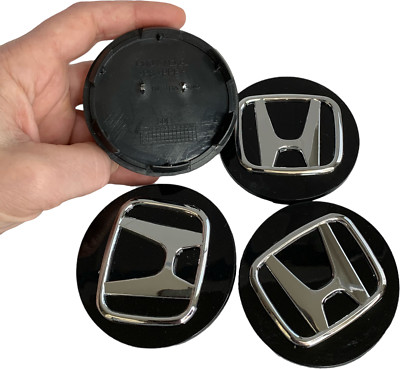 Set of 4PCS Honda Black Wheel Center Caps Chrome Logo Hubcaps Rim 2.75 ...