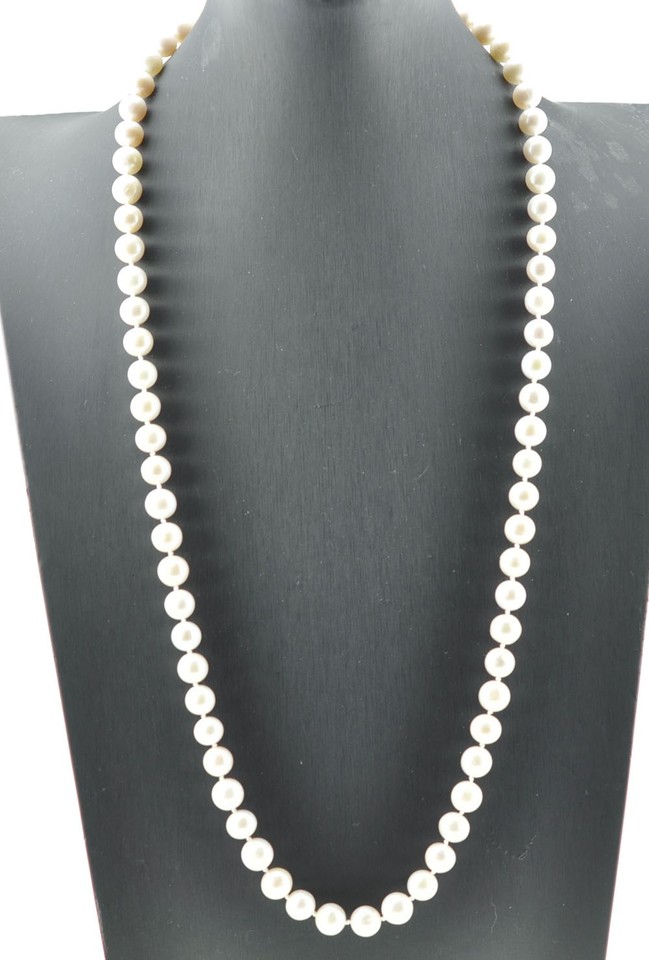 Long Real AAA Natural Round 9-10mm White Freshwater Pearl Necklace 28 ...