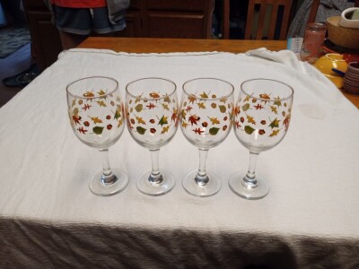 4 Greenbrier International Fall Leaves Acorns Glass Goblet Glasses ...