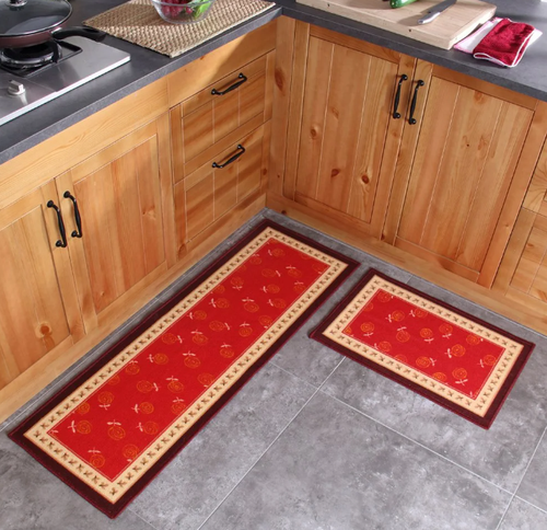 2 Piece Non-Slip Kitchen Mat Rubber Backing Rug Set (Red 15"x47"+15"x23 ...