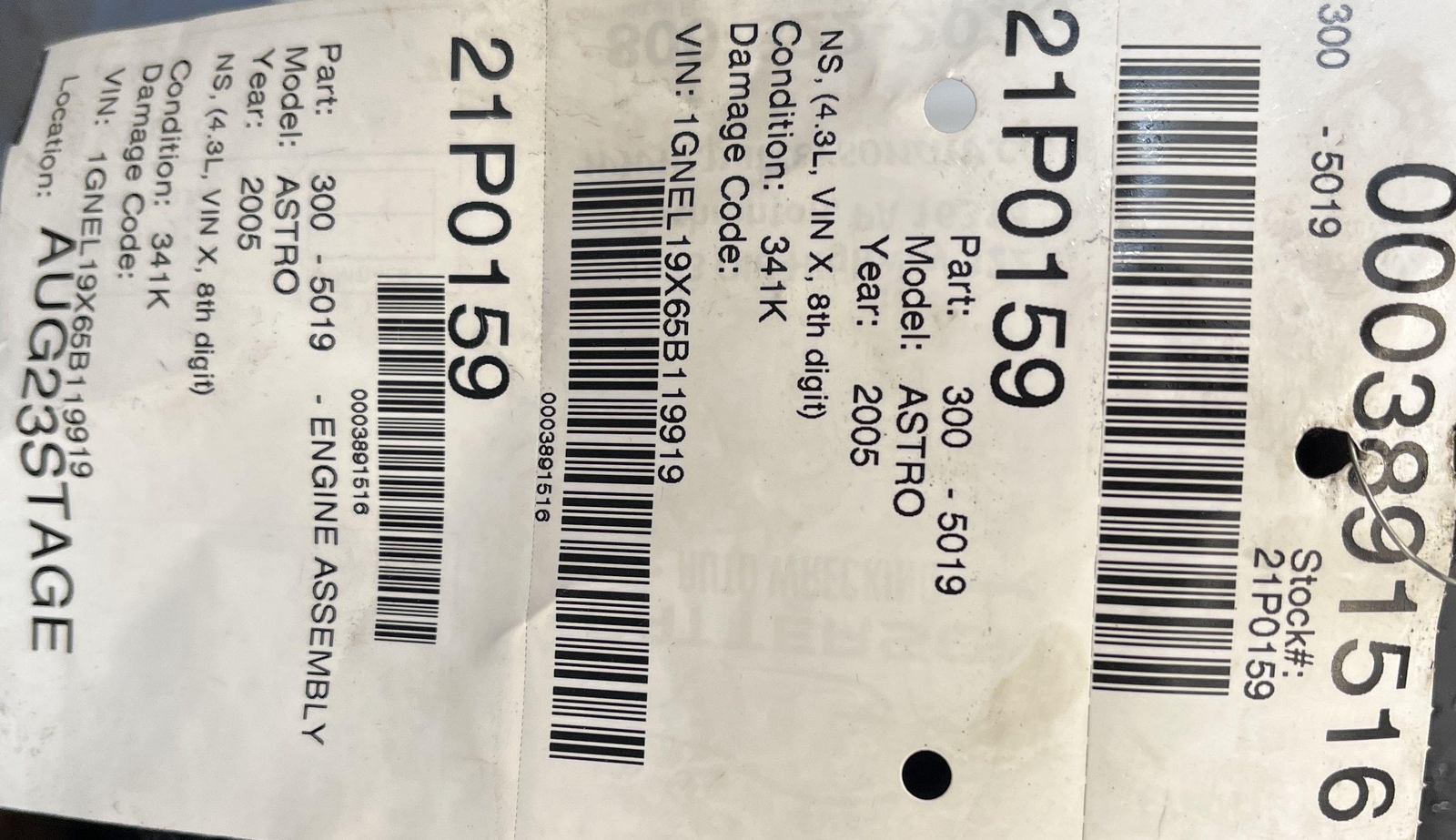 03-05 CHEVY ASTRO ENGINE MOTOR 4.3 NO CORE CHARGE 341,265 MILES | eBay