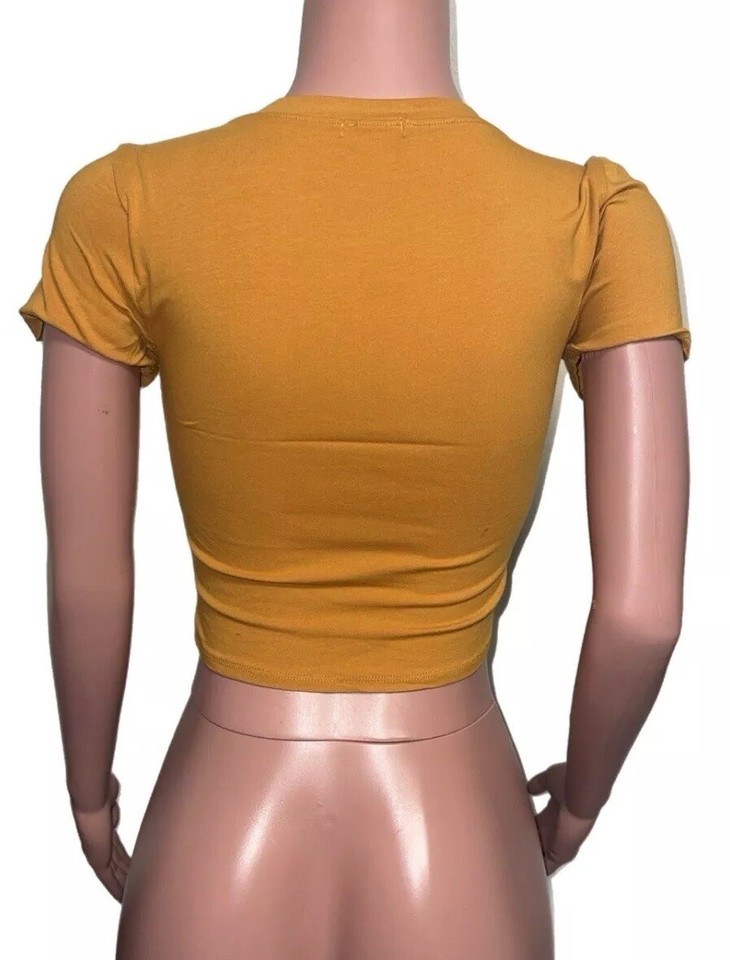 Mustard Yellow Stretchy Fitted Baby Tee Crop Top Fitted Crew Neck S/S ...
