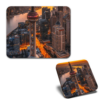 1 Mouse Mat & 1 Square Coaster Oriental Pearl TV Tower Shanghai China ...