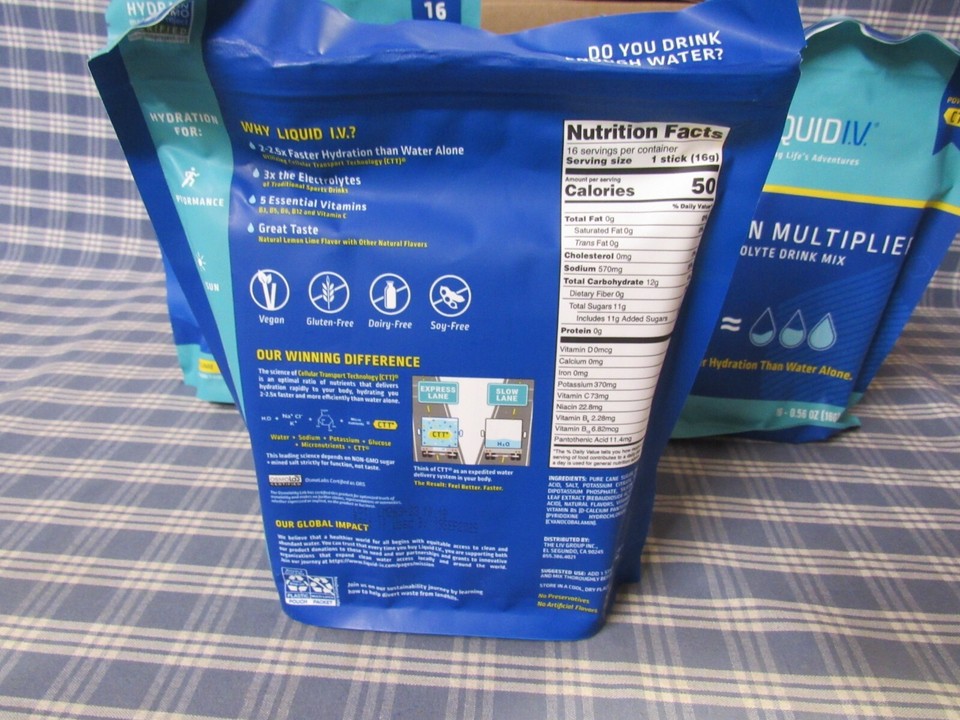 Liquid I.V. Hydration Multiplier Electrolyte Mix 16 Packets. (3-Pack ...