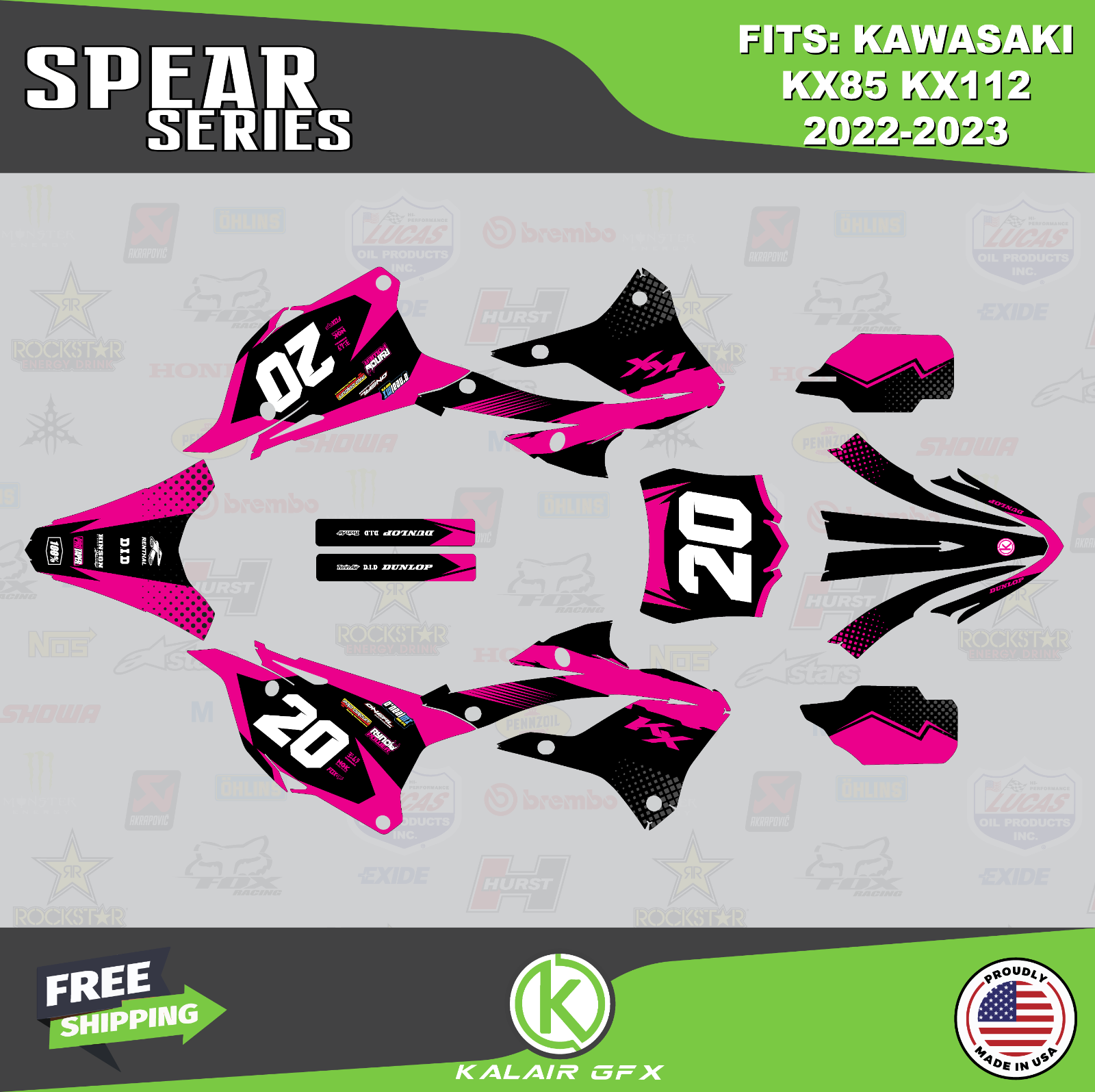 Graphics Kit for KAWASAKI KX85 KX112 2022 2023 Spear Series - Magenta ...