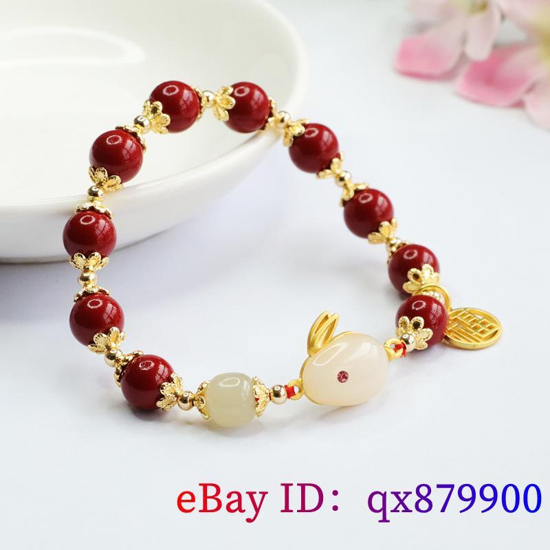 Cinnabar Rabbit Bracelet 925 Silver Bead Jewelry Hetian Jade Luxury ...