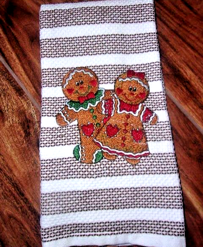 GINGERBREAD PEOPLE EMBROIDERED HANDMADE HAND TOWEL STRIPES | eBay