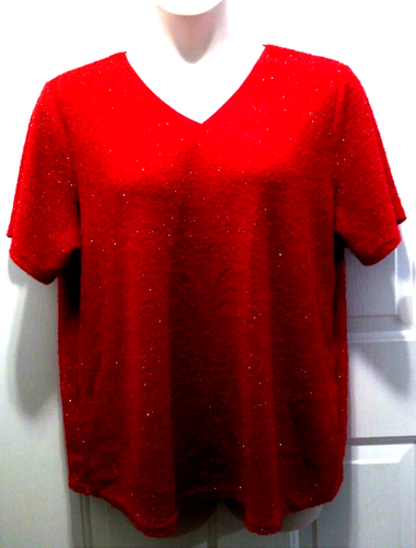 EUC Kathie Lee S/S Cranberry Red Sparkle Top - Women's Plus Size 18W ...
