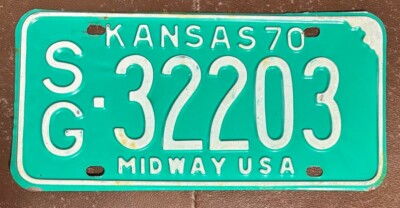 Kansas 1970 SEDGWICK COUNTY MIDWAY USA License Plate # SG-32203 | eBay