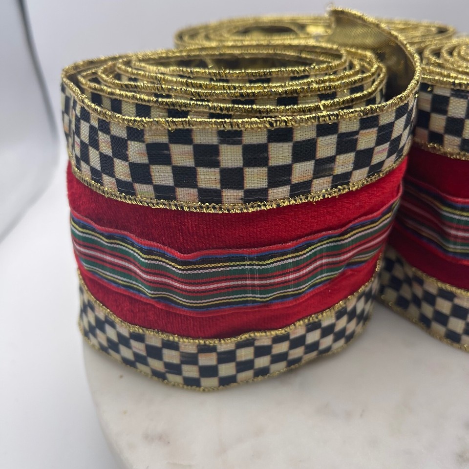 ~ You Pick ~ Mackenzie Childs 4" Wide Holiday HIGHLAND RIBBON w/Courtly ...