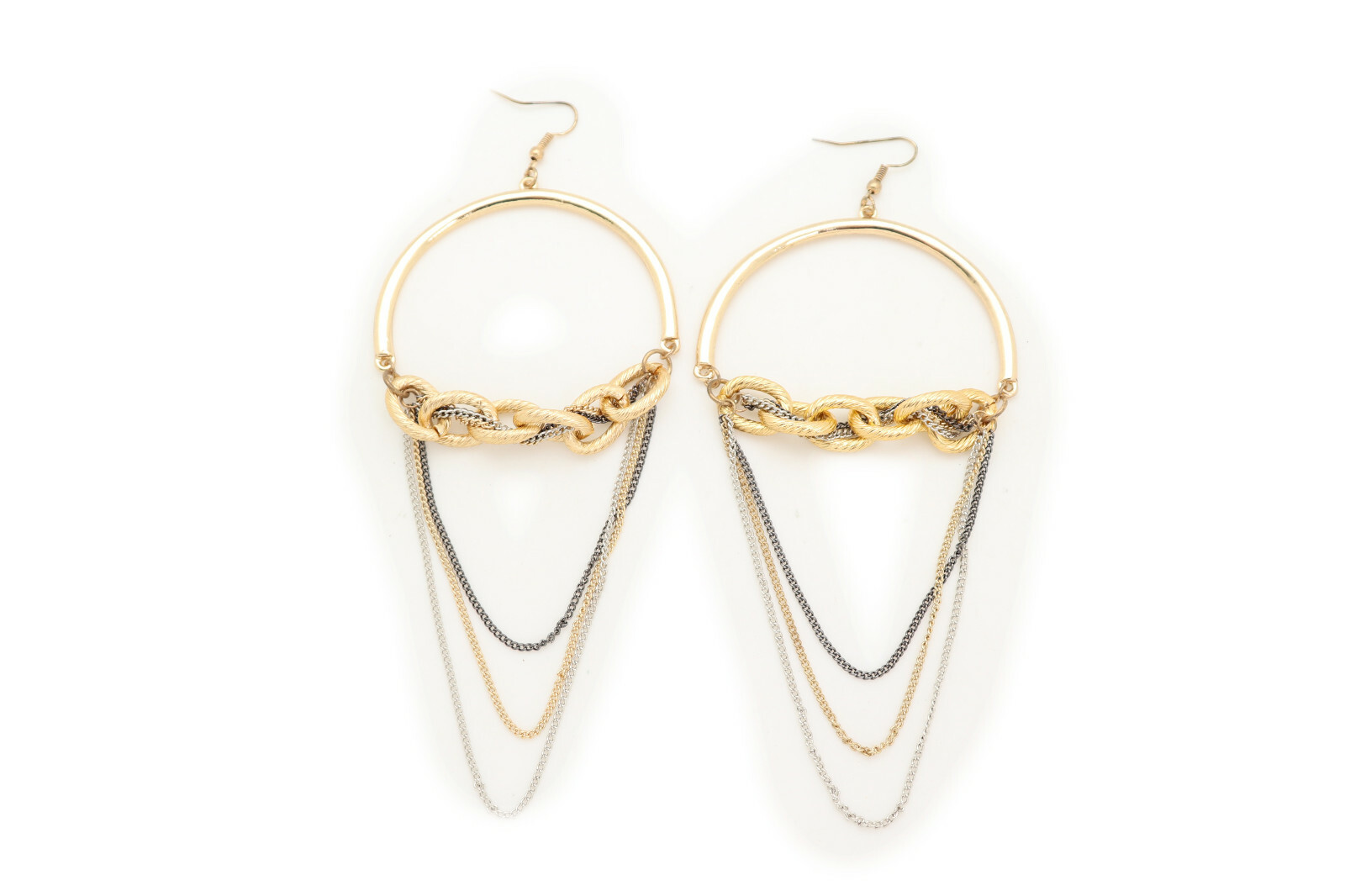 Women Metal Gold Silver Pewter Chain Links Fashion Earrings Set Hoop ...