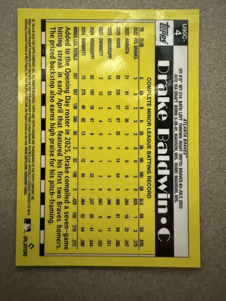 2025 Topps Update Series Drake Baldwin Silver Pack Mojo /10 Refractor ...