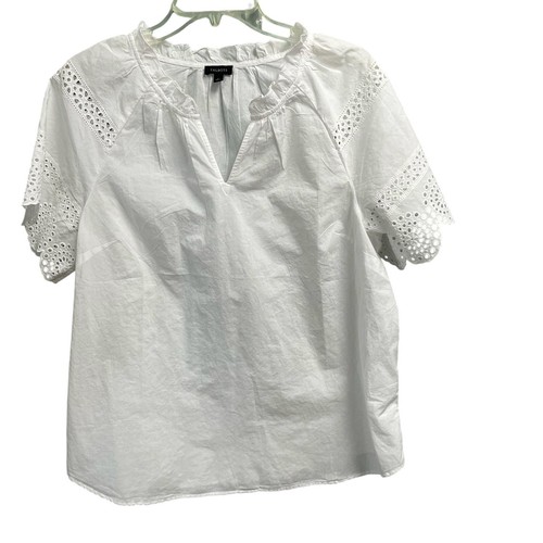 Talbots White Cotton Blouse Size Large Eyelet Trim Casual Coastal Capsule | eBay
