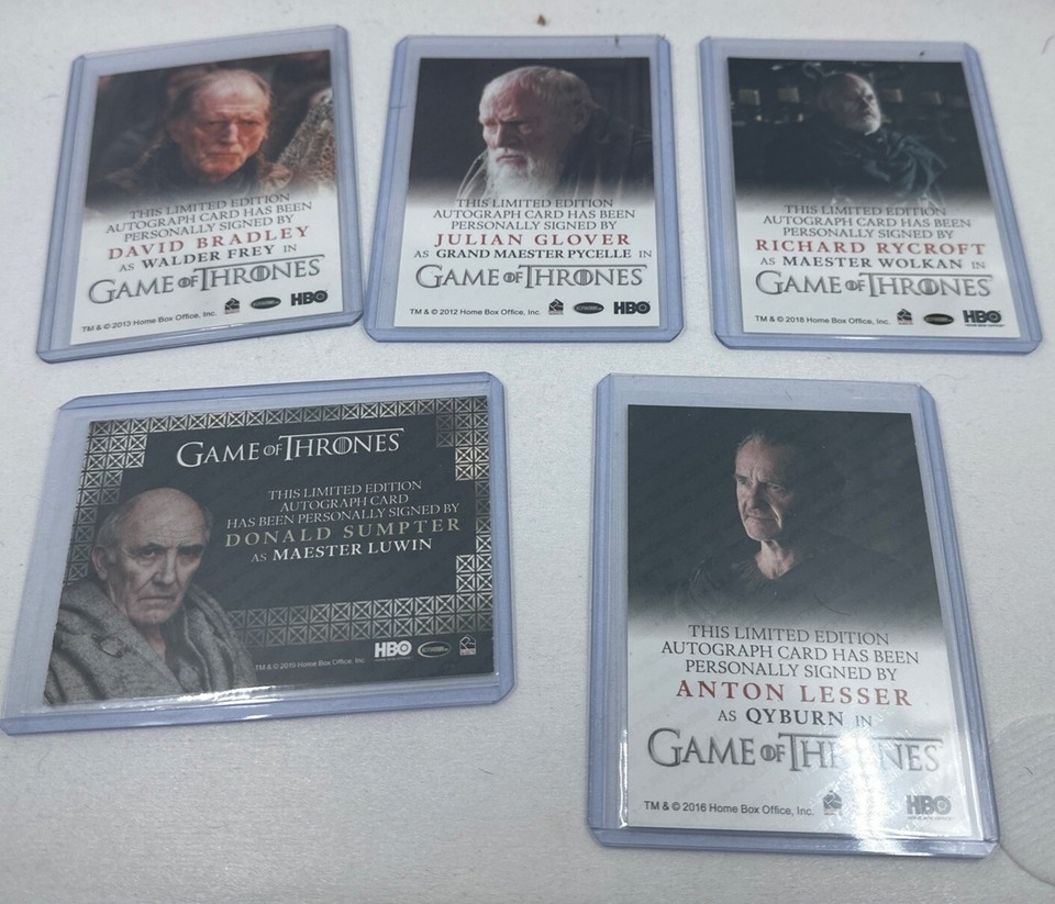 Game of Thrones 5 Card Autograph Lot Luwin, Qyburn, Pycelle, Walder ...