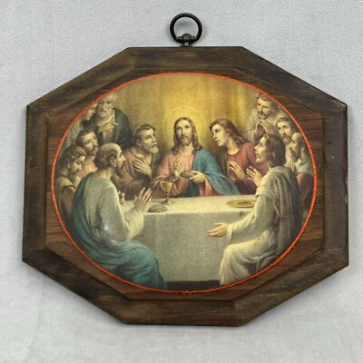 Vintage The Last Supper Beaded Dome Glass Mounted on Wood Plaque Wall ...