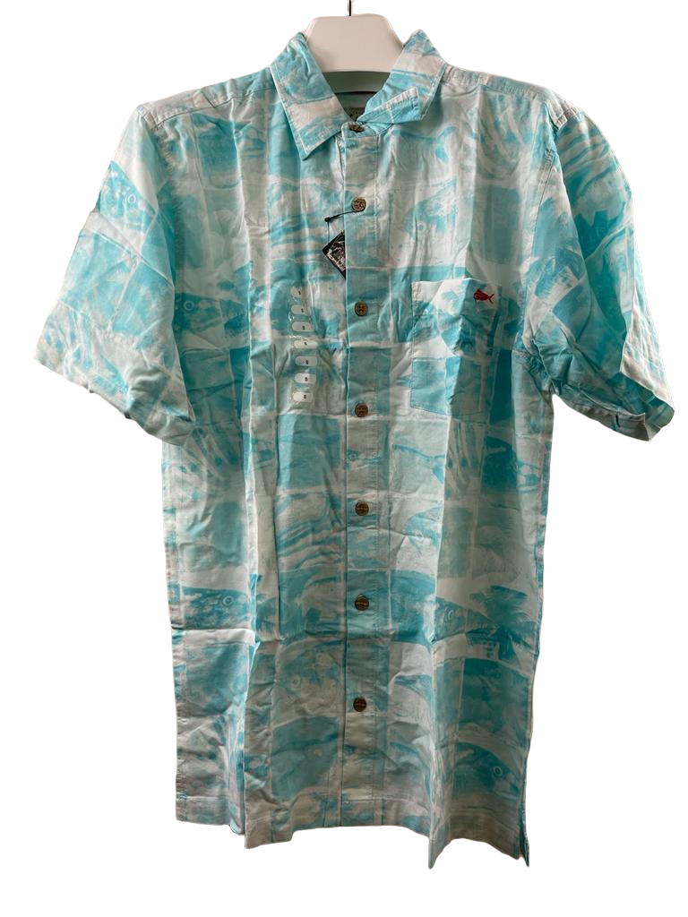 Salt Life Men's Trippy Seas Button-Down Short-Sleeve Polo Shirt, Blue ...