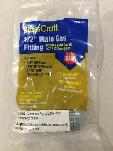 BrassCraft PSSC-63 1/2" Male Gas Fitting w/ 5/8" OD Flare-Furnace ...