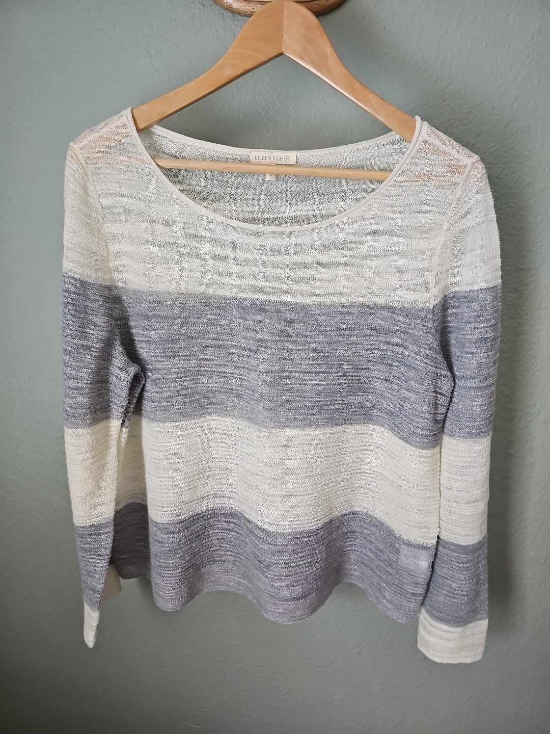 Eileen Fisher Linen Blend Lightweight Striped Sweater Size M Italian ...
