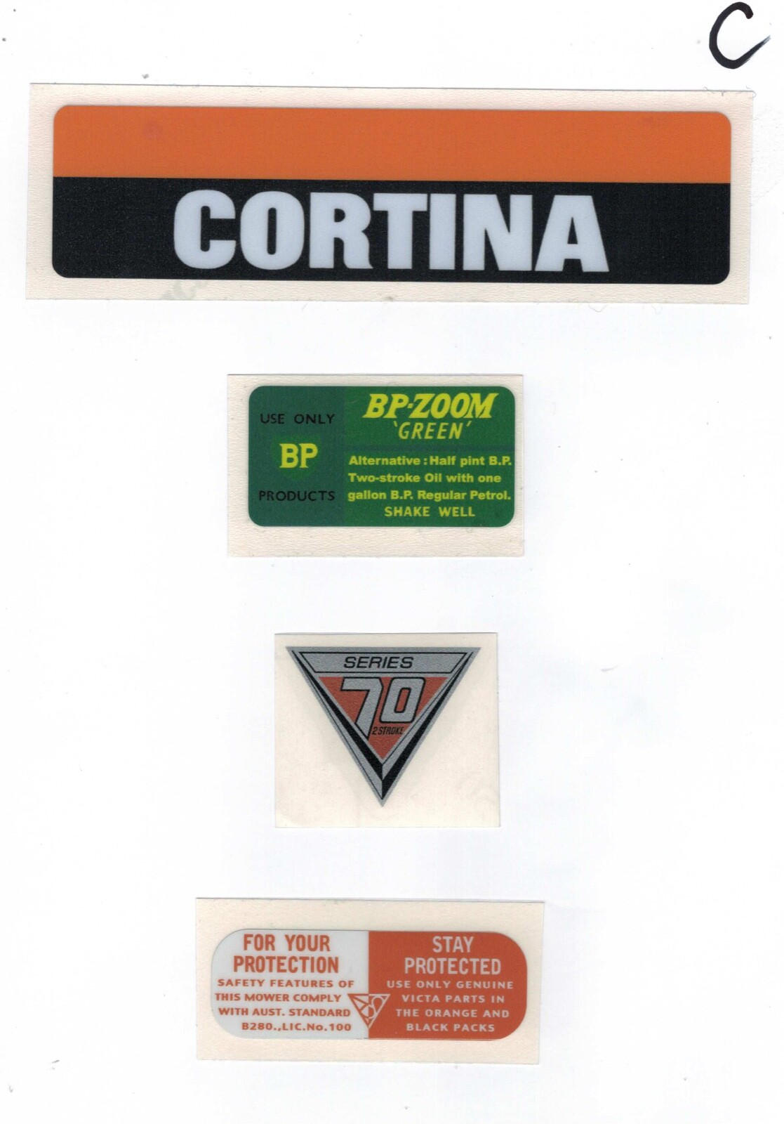 Victa 'CORTINA' Series 70 Orange/Black Vintage Mower Repro Decal Set ...