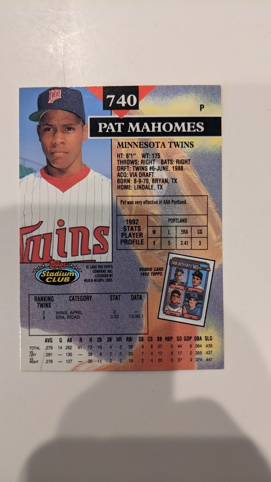 Pat Mahomes 1993 Topps Stadium Club #740 | eBay