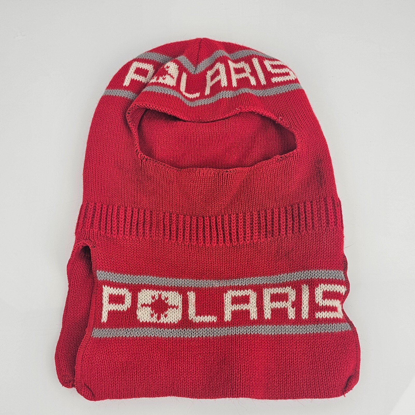 POLARIS vintage stocking Hat Ski Face mask Snowmobile Red Gray White ...
