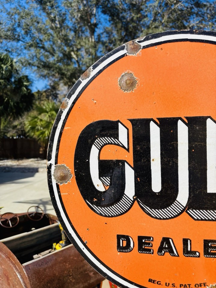 Porcelain Gulf Double Sided Flange Advertising Sign 17 Inch | eBay