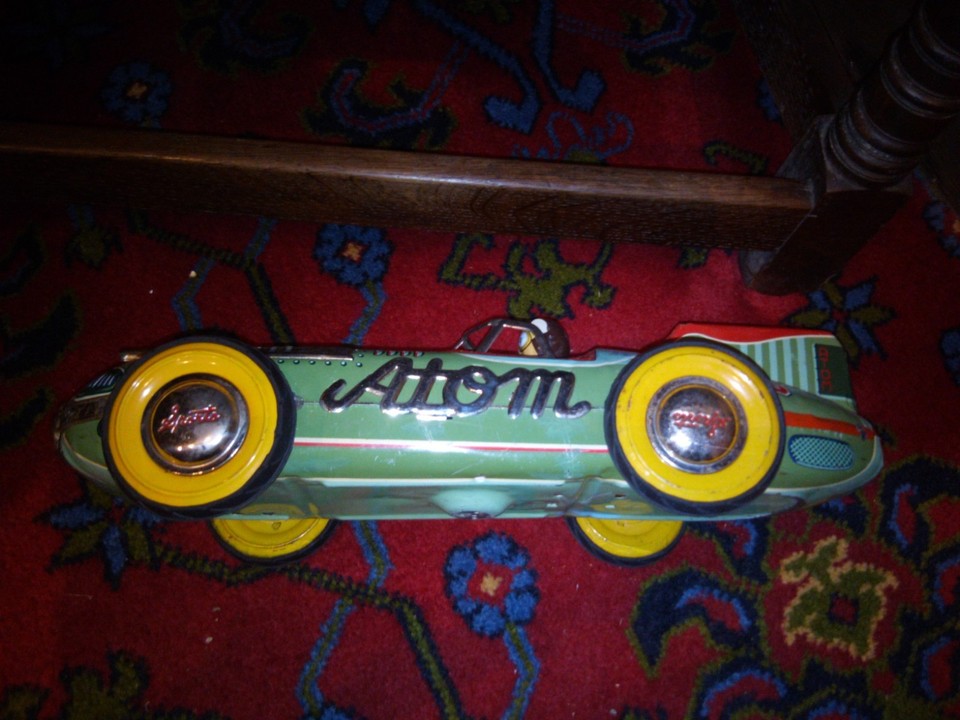 VIBRANT 50s YONEZAWA ATOM CAR TINPLATE RACER JAPAN RARE TIN TOY space ...