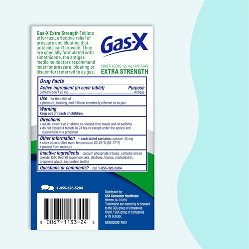 Gas-X Extra Strength Chewable Gas Relief Tablets with Simethicone 125 ...