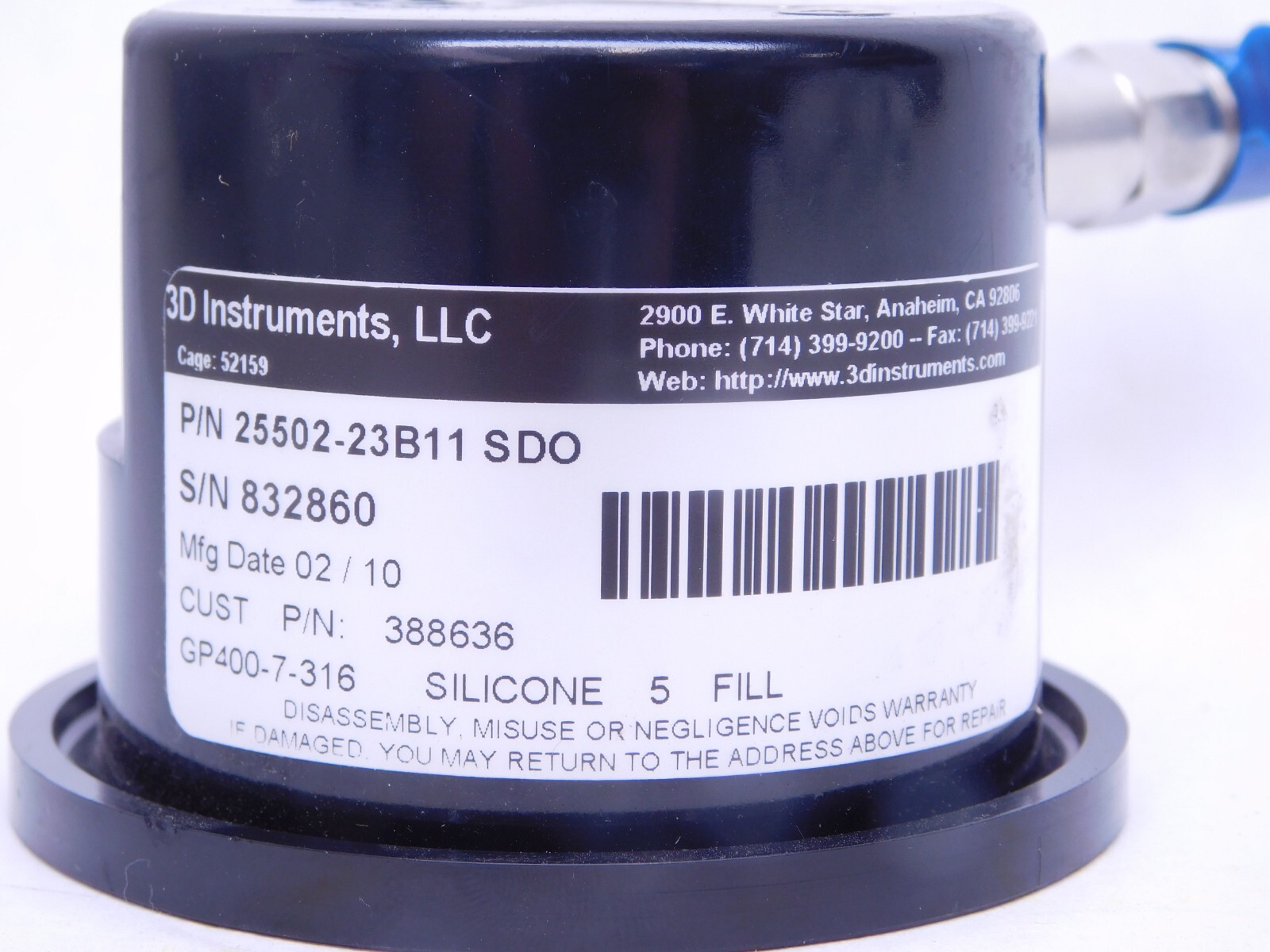 3D INSTRUMENTS Accu-Drive Pressure Gauge 1/4"NPT 0-100 PSI P/N 25502 ...