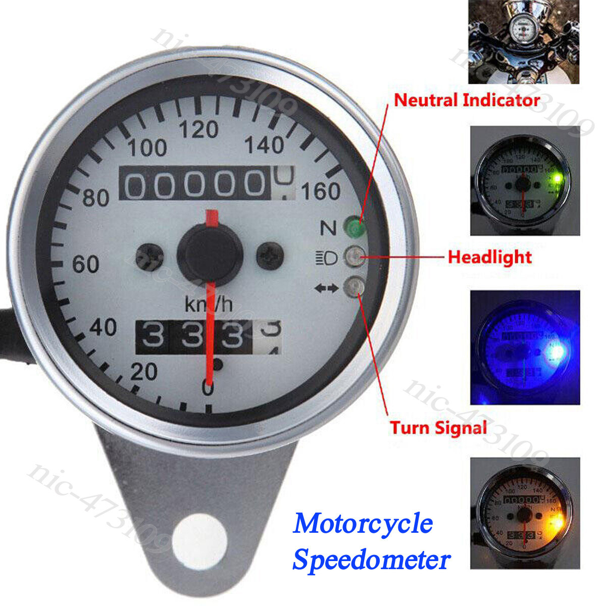 Chrome Motorcycle LED Tachometer Speedometer Gauge For Chopper Bobber ...