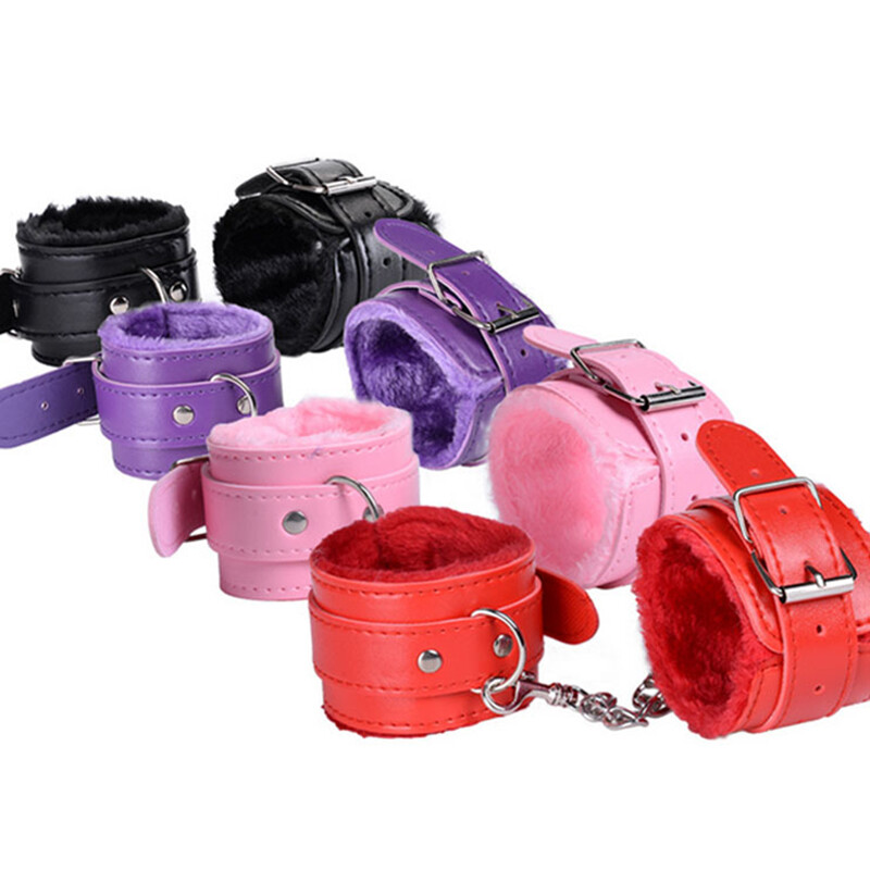 Furry Fuzzy PU Leather Wrist Handcuffs Adjustable Restraint Sex Cuff Be ...