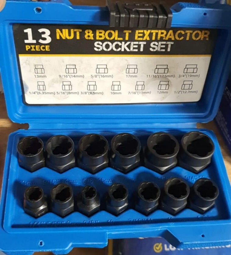 RTT 13pc Impact Bolt Nut Remover Set 3/8in Drive Stripped Bolt ...