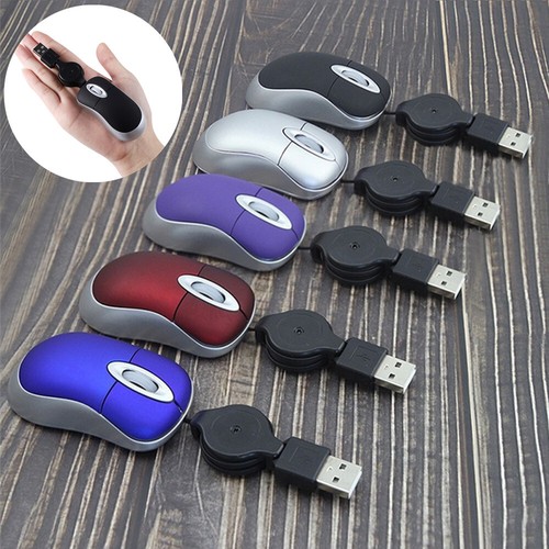 Retractable Travel Mouse Mini USB Optical Wired Mice For Home Laptop ...