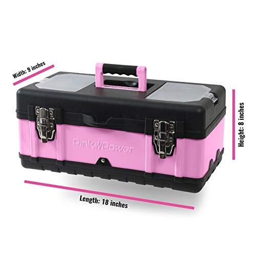 Pink Tool Box For Women 18" Small Metal & Plastic Portable Lightweight ...