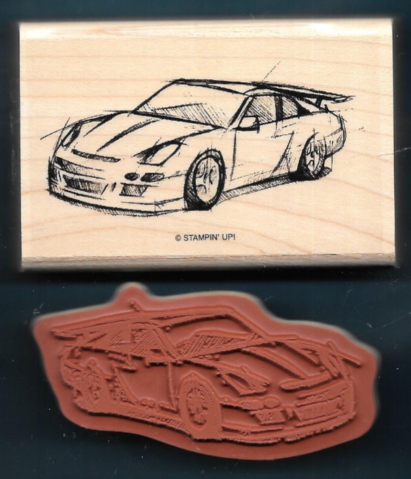 RACECAR CAR AUTO SKETCH RACER Travel SPEED NEW STAMPIN' UP! Wood rubber ...
