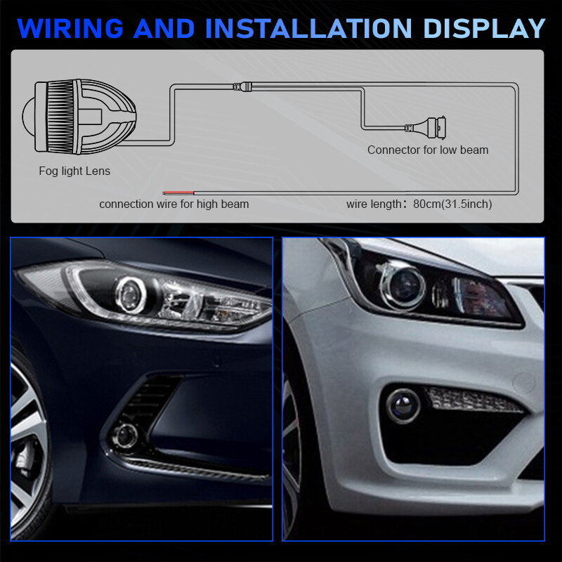 2.0'' Fog Lights Bi LED Projector Lens 80W LED Fog Lamp 6000K Universal ...
