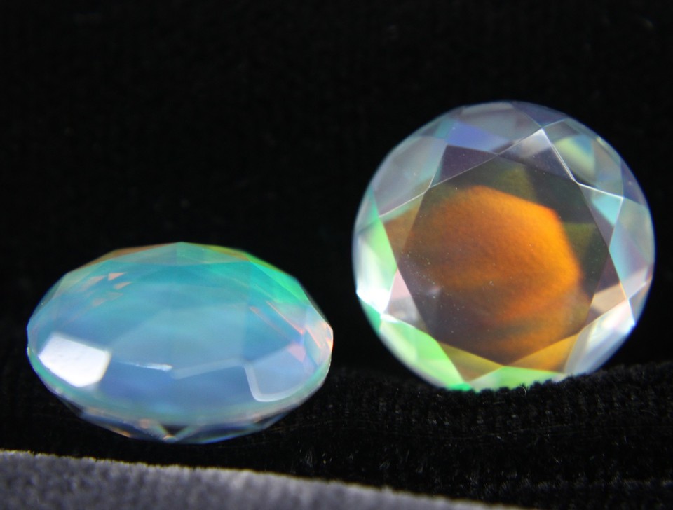 20 Ct Round Cut Fire Opal Triplet Multi Color Loose Gemstones Pair ...