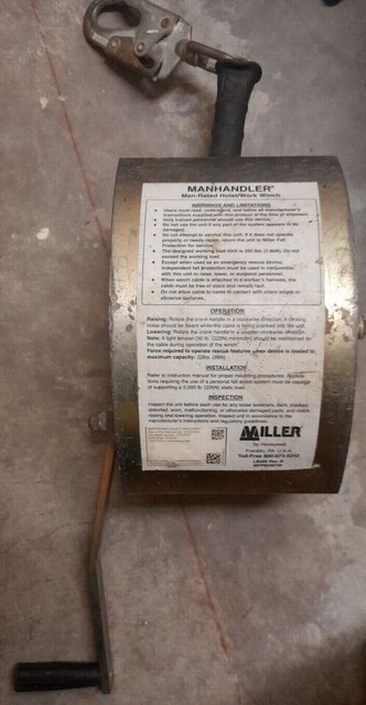 Miller 8442/65FT 65' MANHANDLER Man-Rated Hoist Work Winch - 844265FT ...