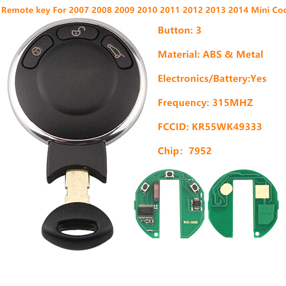3 Button For 2007 2008 2009 2010 2011 2012 2013 2014 Mini Cooper Remote ...